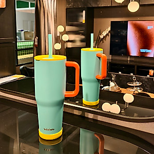 winiwo 40 oz Tumbler with Handle and Straw for Her, Flexible Straw, Insulated Tumbler Cups with Silicone Bottom, Keeps Beverages Cold Up to 24 Hours, Gym/Work/Travel/School/Gift（Elegant Blue）