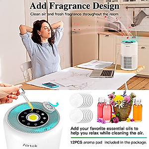 AIRTOK HEPA Air Purifier for Bedroom Home with Fragrance Sponges | 4-In-1 H13 True HEPA Air Filter for Smoke Dust Pollen Pet Dander Odors,99.97% Removal to 0.1 Microns | Ozone-Free, Night Light