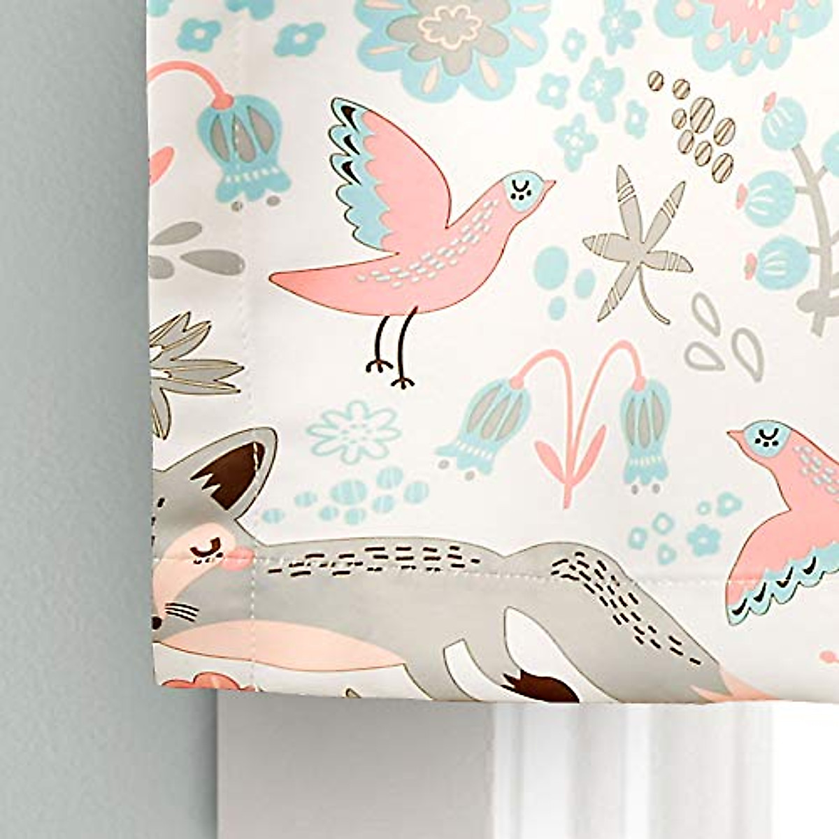 Lush Decor Pixie Fox Room Darkening Window Valance, 18" x 52" + 2" Header, Gray Curtain Valence, Pink & Gray