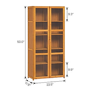 MoNiBloom Bamboo Bookcase with Acrylic Doors 5 Tier Multipurpose Storage Bookshelf Display Stand for Home Office Bedroom Living Room, Brown
