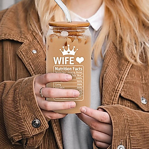 CHICKOR Wifey Gifts - Bridal Shower Presents for Bride-to-Be, Unique Wife Gift Ideas from Husband, 16 Oz Coffee Glass for Women, Fiancee, Bachelorette Celebration