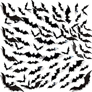 3D Bats Halloween Decoration.12Sizes Extra Large Black Bats Window Decal Wall Stickers Halloween Party Decoration Party Supplies-120PCS