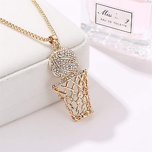 YOOESTORES82 Basketball Chain Necklace Basketball Necklace,14k Gold Basketball Pendant Necklace Hiphop Rhinestone Basketball Hoop Sports Necklace (Gold)