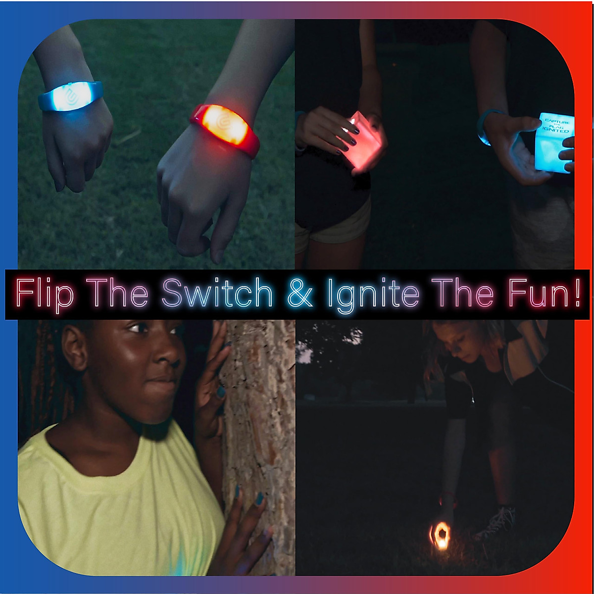 GETMOVIN SPORTS Capture The Flag Ignited Kit with Glow-in-The-Dark LED Game Pieces and Storage Bucket Outdoor Yard Game Fun!