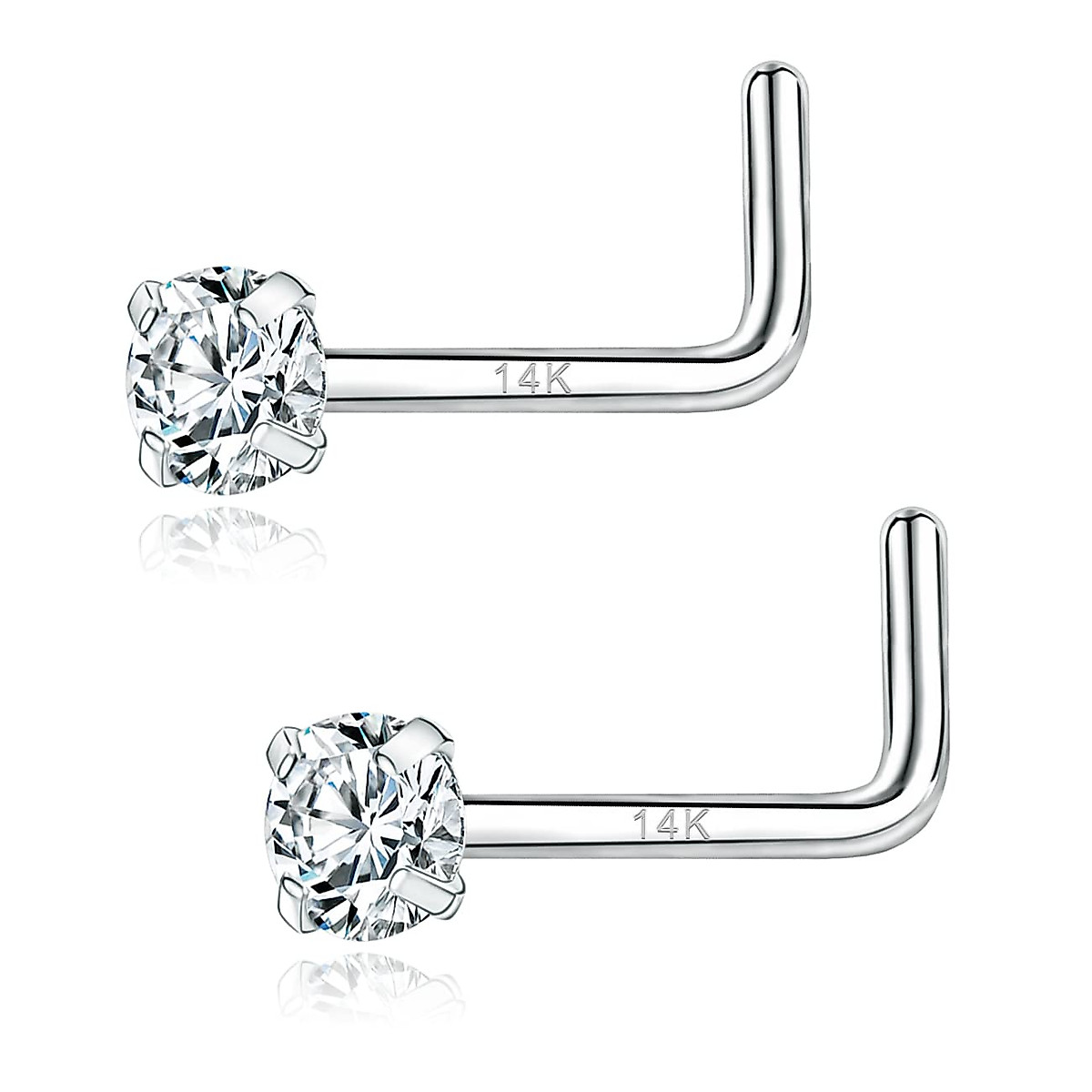 PunkTracker 20g 14K Real Gold Nose Rings CZ Simulated Diamond Nose Studs Hypoallergenic Nostril Nose Piercing Jewelry for Women Men