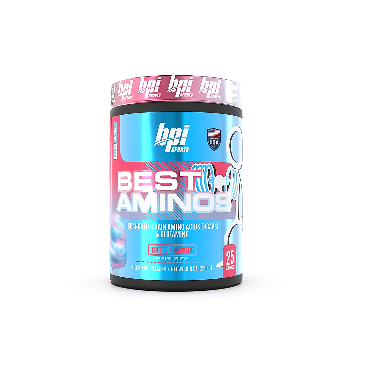 BPI Sports Best Aminos - BCAA Powder Post Workout & Glutamine Recovery Drink with Branched Chain Amino Acids for Hydration & Recovery, for Men & Women - Cotton Candy - 25 Servings