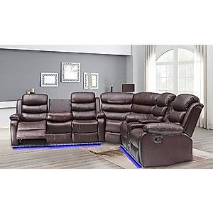 Kingway Inc Johnson Power Recliner Sectional Sofa, Brown