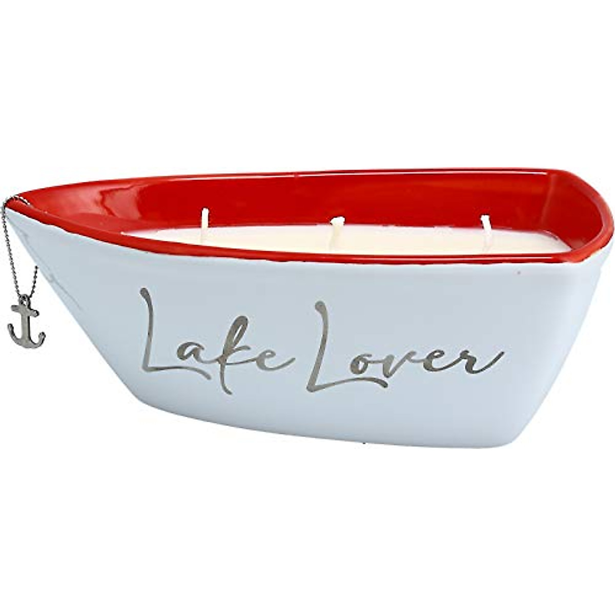 Pavilion Gift Company Lake Lover-Triple Wick 10 oz 100% Soy Wax Scent: Fresh Linen with Silver Detail Accents. Candle, White