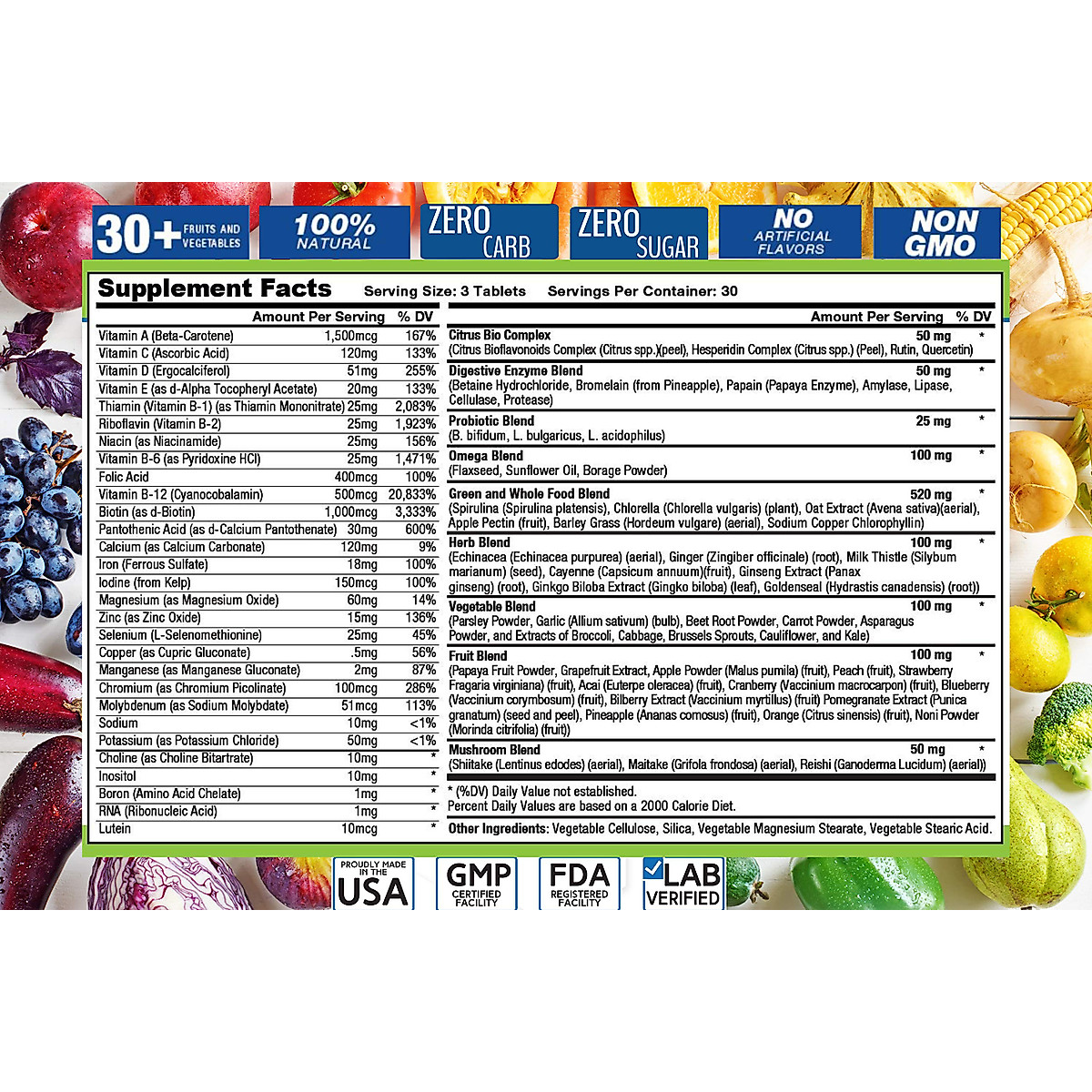 Power By Naturals Vital Core Daily Keto Whole Food Multivitamin for Women & Men | Supports Energy, Tiredness, & Keto Sickness, Digestive Enzymes, Probiotics Whole Food Vitamins & Minerals | 90 Tablets