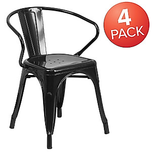 Flash Furniture Roy Commercial Grade 4 Pack Black Metal Indoor-Outdoor Chair with Arms