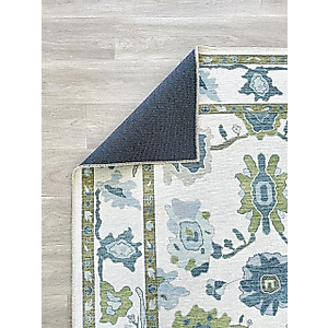 Green Oushak Rug, Modern, Vintage, Turkish, Eclectic, Floral, Pastel, Washable, Large Area Rugs for Living Room, Dining, Bedroom, Girls, Boys, 7'5"x9'8"