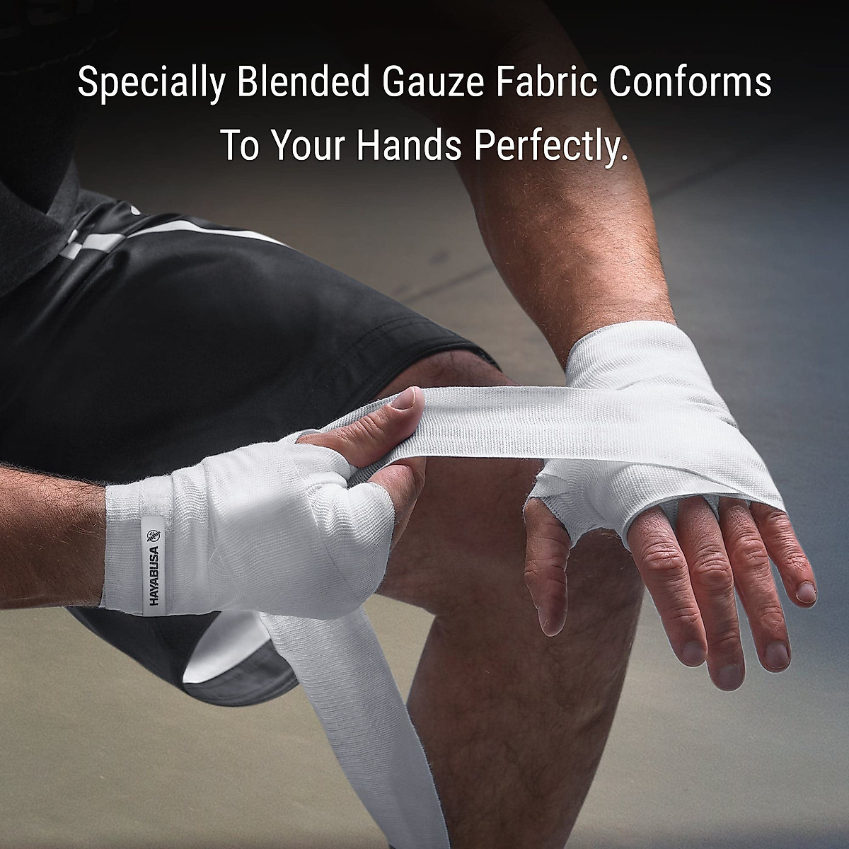 Hayabusa Gauze Boxing Hand Wraps for Men and Women Starter Thumb with Loop Hook & Loop Closure- White, 180 Inches