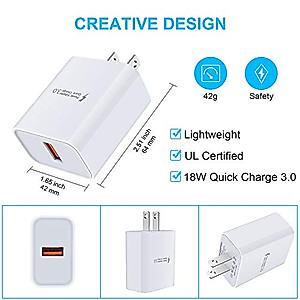 Quick Charge 3.0 Wall Charger,18W 3A USB Wall Charger QC 3.0 Adapter Fast Charger Block for Samsung Galaxy S23 S22 Ultra S21+ S20 FE S10e S9 S8 Note 20/10 A14 A12 A52 A10E A03S A32 A11 A21 A51 A71 A72