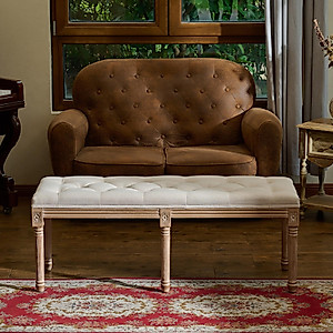 Vonluce Extra-Long Upholstered Bench, Beige, Rubberwood Frame, 48 x 16.7 in