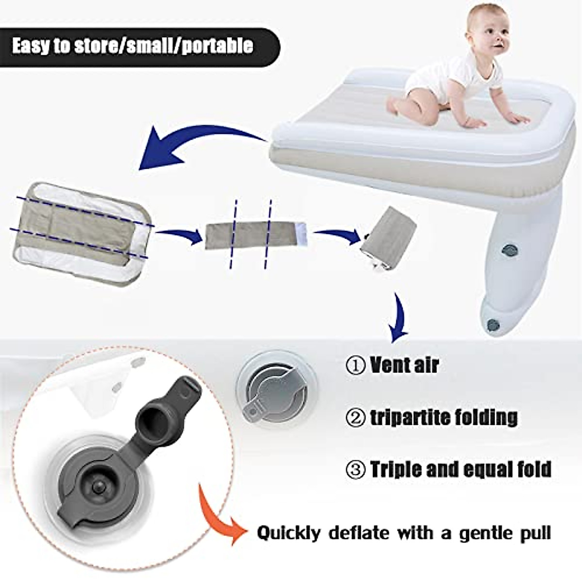 VOPHIA Inflatable Baby Travel Bed Toddler Car Bed for Kids Baby Travel Airplane Bed, Kids Airplane Bed with Hand Pump Seat Belt and Carry Bag Included