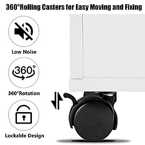 Tangkula Rolling Storage Drawer Cart, Home Office Mobile Drawer Cart, Wooden Utility Cart Storage Cabinet w/ 3 Drawers & 3 Open Storage Shelves, Paper Organizer w/Lockable Casters