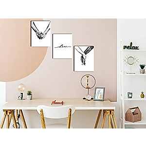 Minimalist Wall Art,Woman and Man Love Hand in Hand Canvas Print Poster,Black And White Sketch Art Painting Pictures for Living Room Bedroom Decor 12x16"