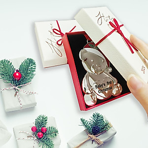Baby's First Christmas Ornament 2024 Xmas Tree Decoration Metal Teddy Bear with Red Christmas Cap Hanging Ornament Engraved Baby's First Christmas,Baby Girl Boy Keepsake Decor Gift