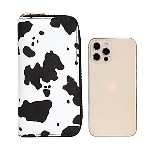 Nabegum Cow Print Wallet for Women Money Organizers Western Purse Cow Stuff Gifts Double Zipper Ladies Large Capacity Card Cases (Cow pattern)