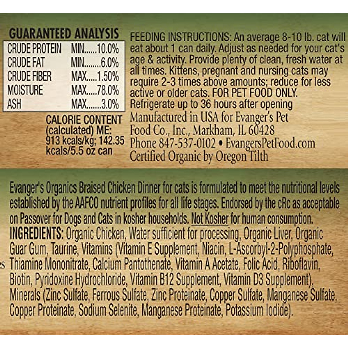 Evanger's Organics Braised Chicken Dinner for Cats, Pack of 24