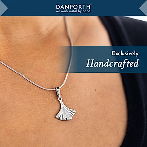 DANFORTH – Ginkgo Leaf Necklace – Pewter Nature Pendant & 18 In Sterling Silver Snake Chain, Nickel-Free – Trendy Boho Jewelry For Women – Handmade Necklaces for Women – Made In USA