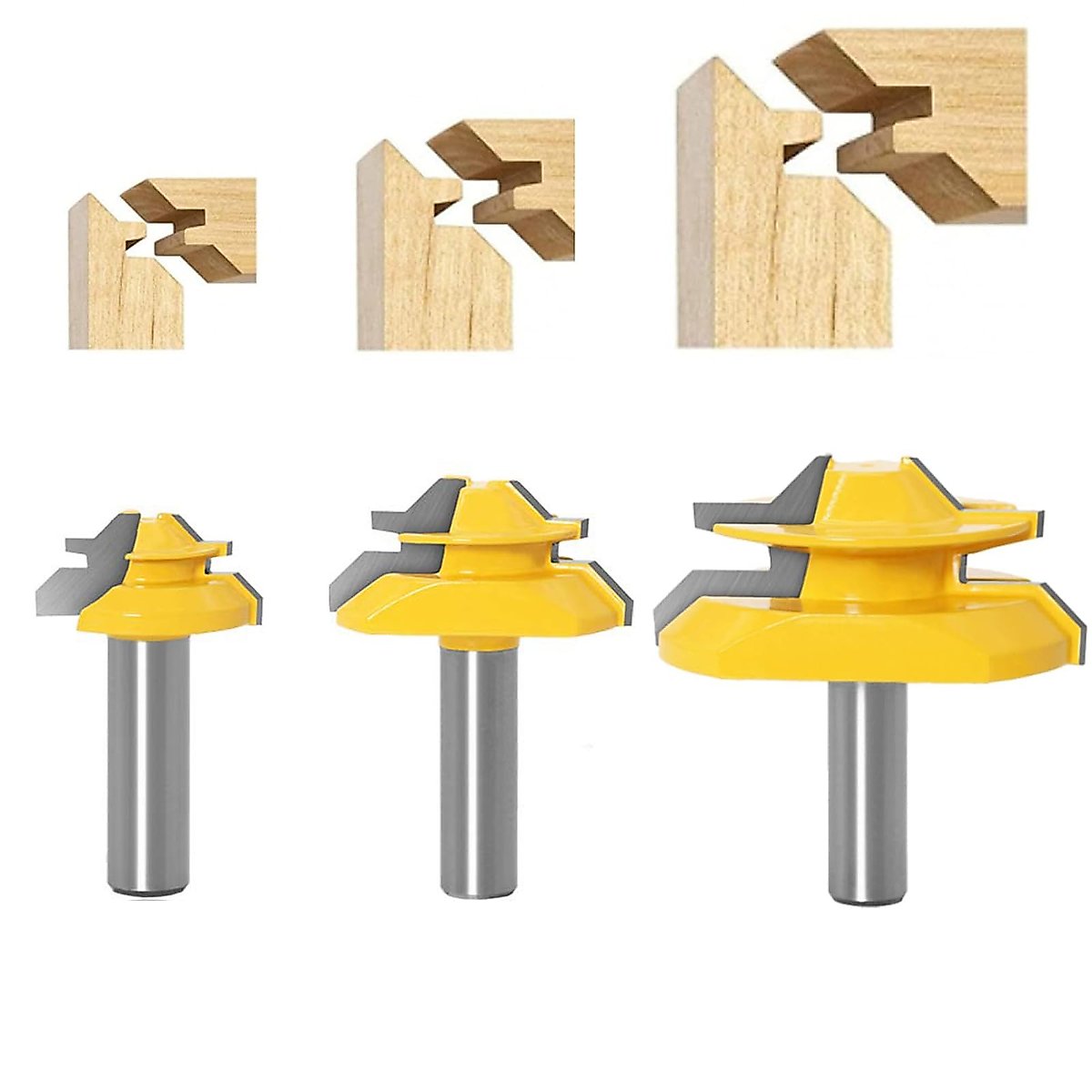 Ozmatip 45 Degree Lock Miter Router Bit 3-Piece Set, for 31/64", 3/4"，1"，Cutting Height, 1/2 Inch Shank.Woodworking Tools Joint Router Bits