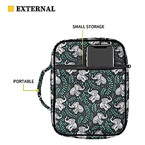 doginthehole Cute Elephant Bible Cover for Women Bible Case with Durable Handle Green Palm Leaves Print Bible Bag Book Carrying Case Gift for Kids Boys Girls