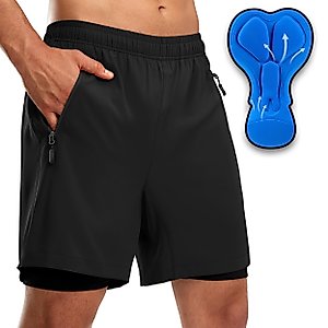 Men's Mountain Bike Shorts 3D Padded Loose-fit Biking Riding Cycling Bicycle Biker Cycle Padding Shorts for Men Zipper Pockets(Black,L)