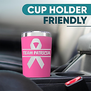 Personalized Custom Breast Cancer Ribbon Your Name Insulated Tumblers 20 oz. with Lid, Stainless Steel Cups Travel Coffee Mug (Pink)