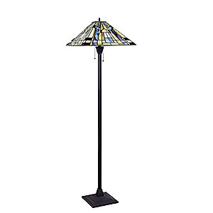 Chloe Lighting Kinsey Tiffany-Style Blackish Bronze 2-Light Mission Floor Lamp 18" Shade