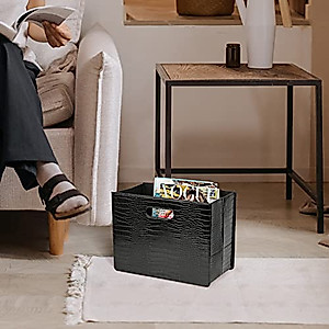 HofferRuffer Magazine Basket Holder, Foldable Magazine Rack, Document File Holder Organizer, File Folder, Newspaper Storage Bin Organizer for Home or Office, Home or Office (Black)
