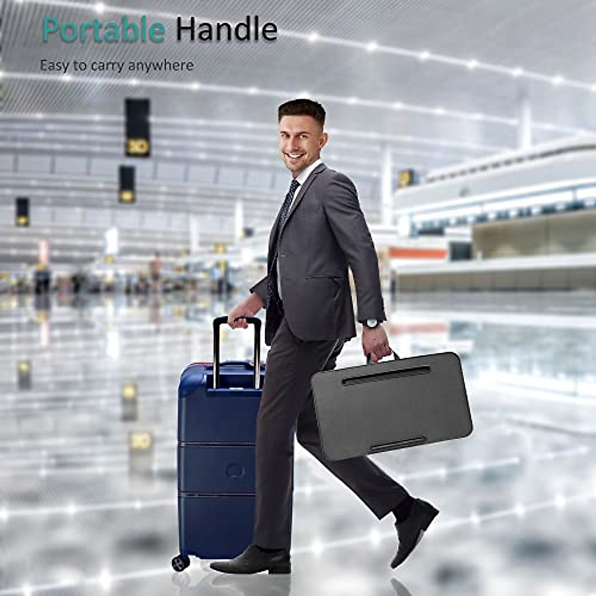 Portable Laptop Lap Desk with Pillow Cushion, Fits up to 17 inch Laptop, Laptop Stand with Device Ledge and Phone Holder, for Home Office, Black, ISTUDYNITURE