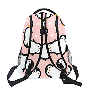 Cute Penguin Backpack for Boys Girls Kids Cartoon Pink Sea Animals Dots Student Bookbag School Bag 14 inch Laptop Backpacks Travel Daypack Shoulder Bag