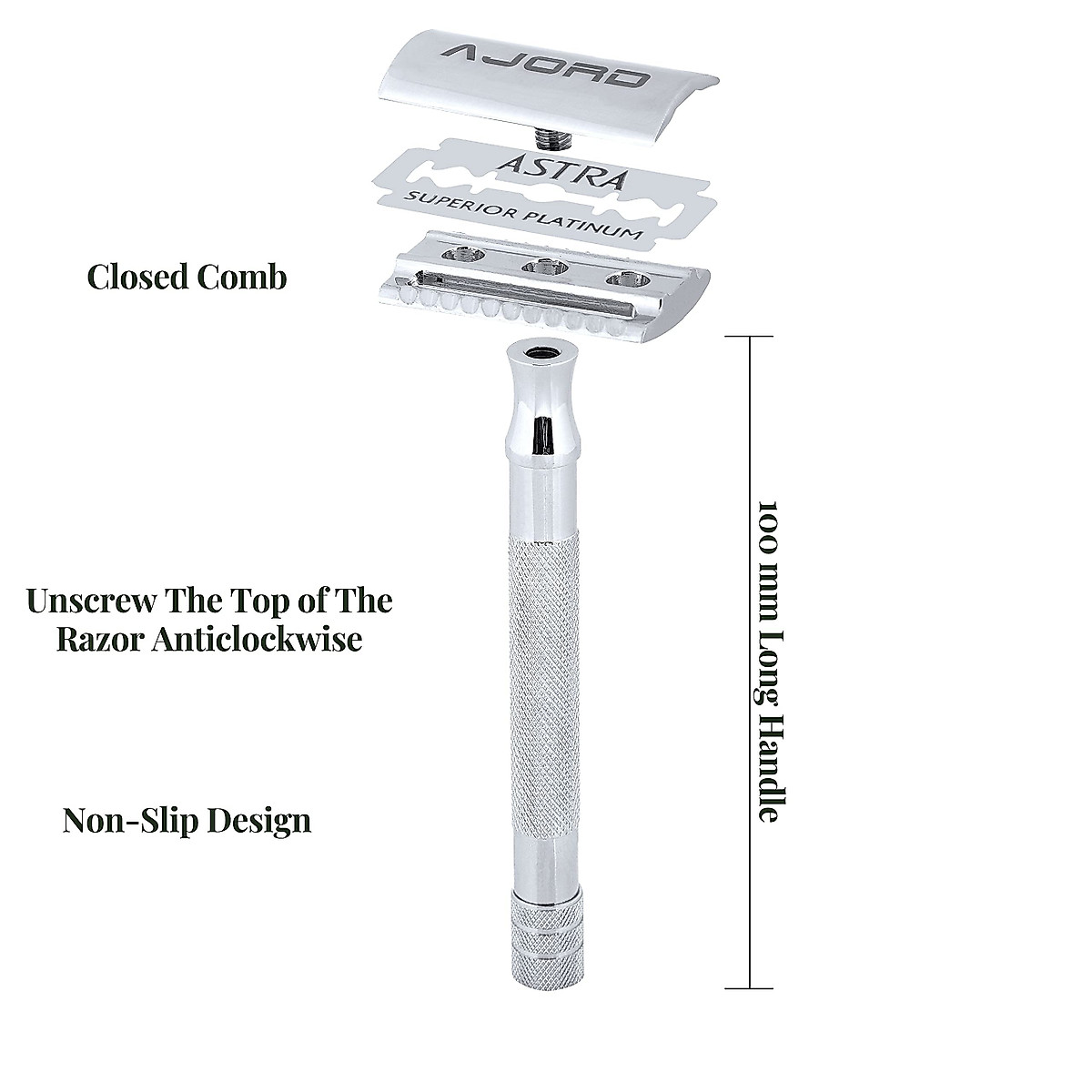 3 Pcs Double Edge Safety Razors For Men & Women - Safety Edge Razor Women Comes With 5 Astra Superior Platinum Double Edge Blades & Razor Cover - Reusable Men's Saftey Shaving Razors with Long Handle