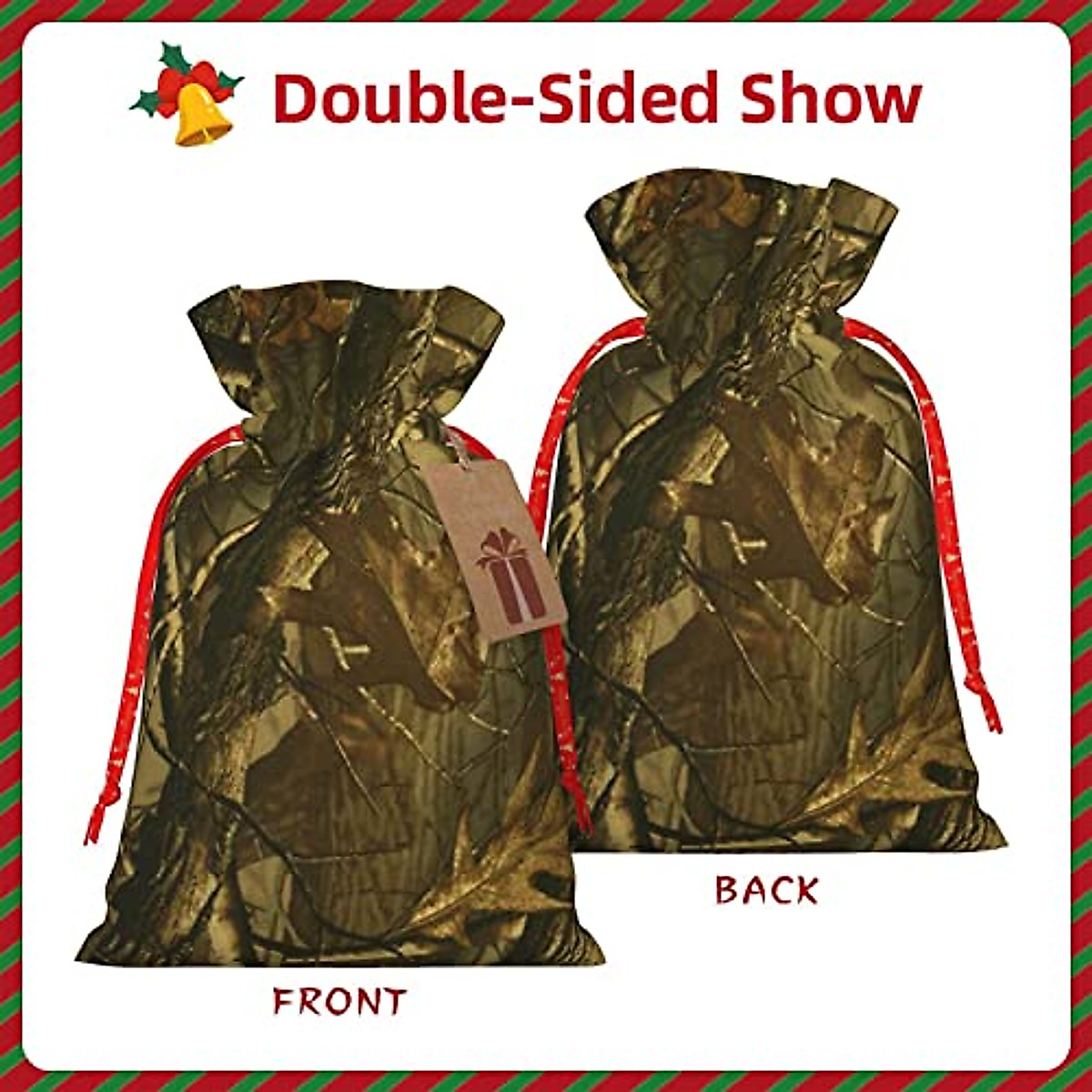 Drawstrings Christmas Gift Bags Outdoor-Hunting-Nature-Print Presents Wrapping Bags Xmas Gift Wrapping Sacks Pouches Medium
