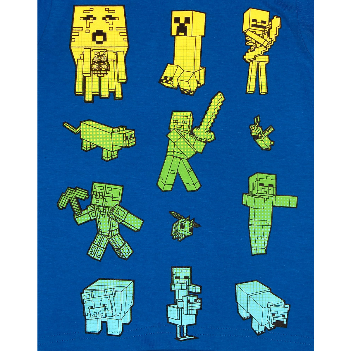 Minecraft Characters Boys Long Sleeve T-Shirt, 2-Pack Bundle Set for Kids and Toddlers (Size 10/12, Green/Royal)