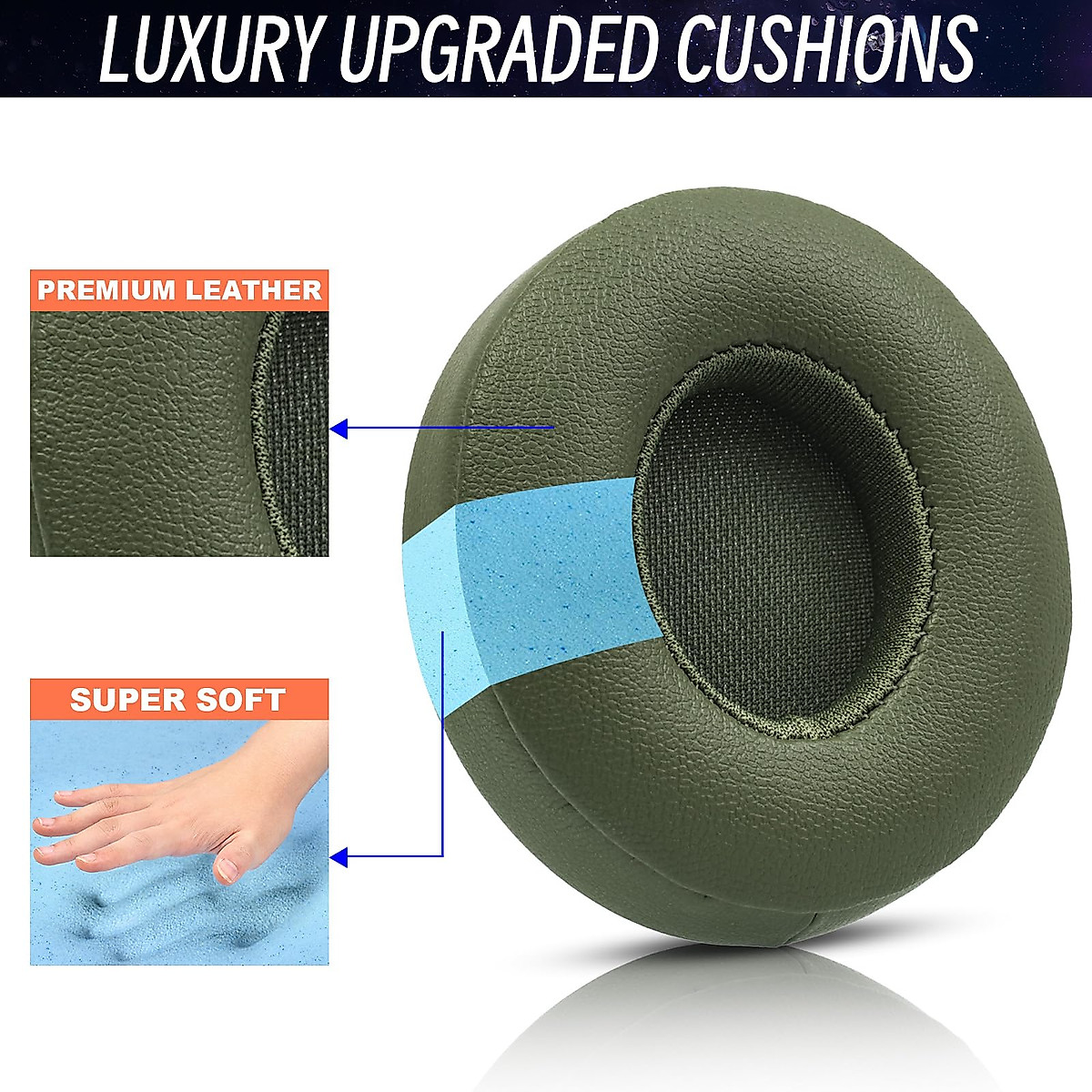 GIGRIN Replacement Ear pads for Beats Solo 3 Wireless Headphones & Beats Solo2 Headphones, Soft Protein Leather, Increase thickness (Turf Green)