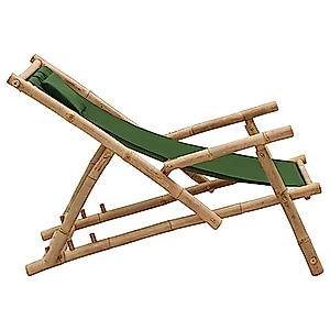 GOLINPEILO Foldable Deck Chair Bamboo and Canvas Green for Relaxing, Foldable Patio Deck Chair with Adjustable Height for Yard, Patio, Backyard, Deck -AA