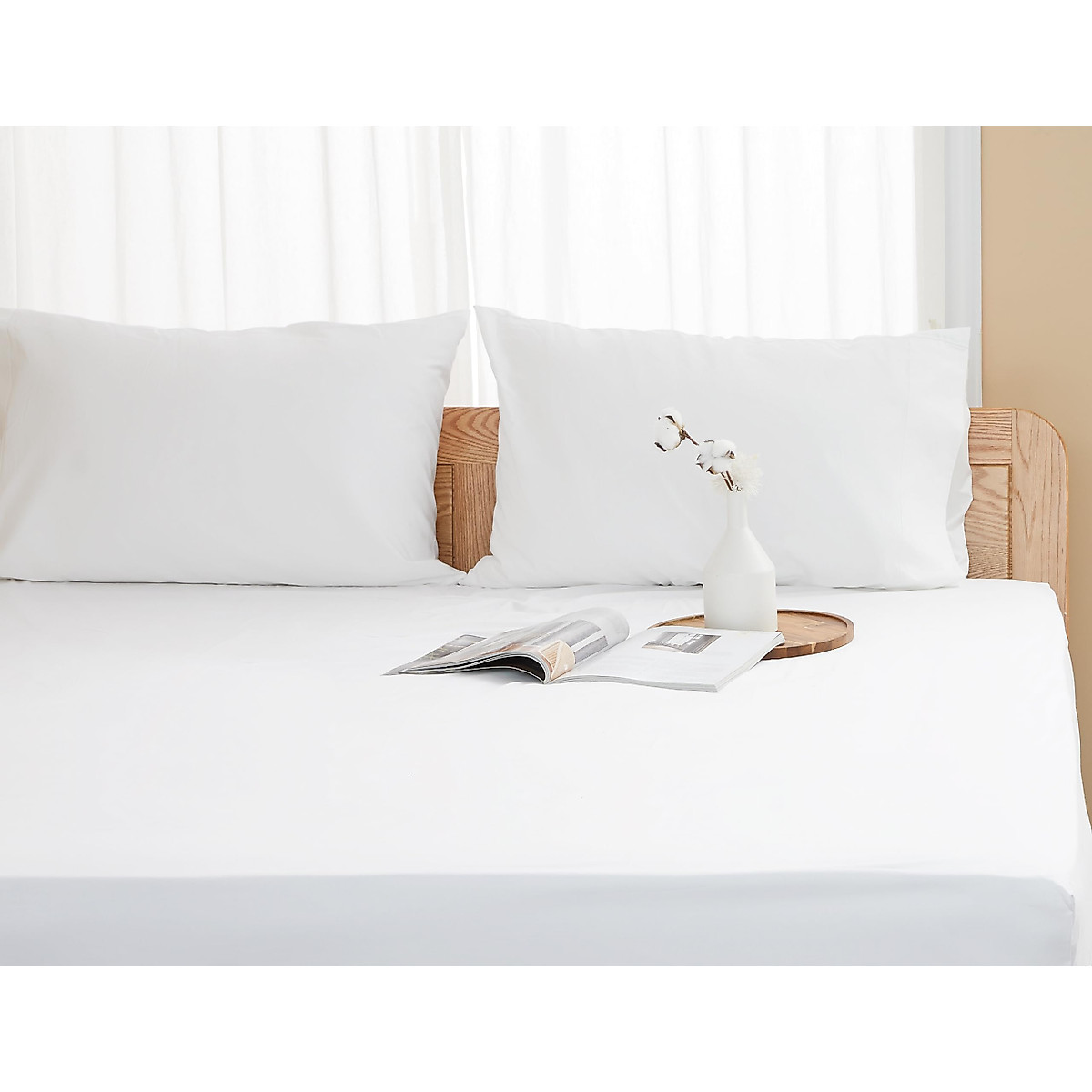 HOMTEC Pillow Cases, Standard Queen Size Cotton Percale Weave Pillowcases, Pre-Shrunk Breathable and Hypoallergenic Pillowcases, Set of 2 (2 Piece Standard/Queen 20 Inch x 30 Inch, White)