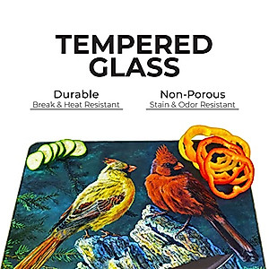 Rivers Edge Products Large 12in x 16in Decorative Tempered Glass Cutting Board, Hypoallergenic, Non Slip, Textured Surface Chopping Board for Kitchen, Cute Birds for Bird Watcher, Cardinal