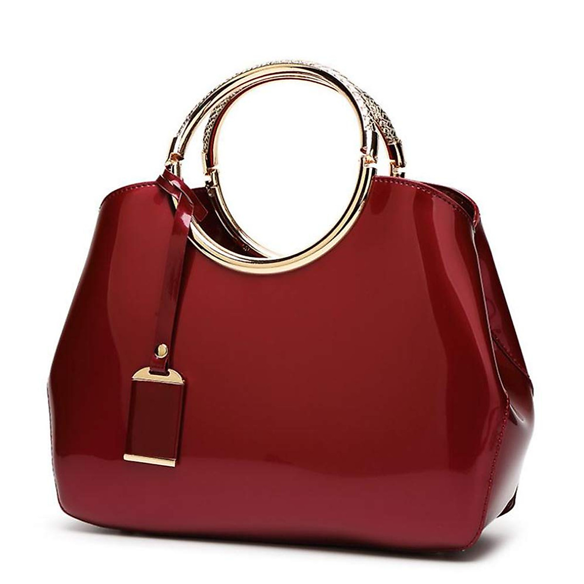 KOON Women‘s Patent Leather Bridal Bag Top Handle Shoulder Bag Handbag Wine Red