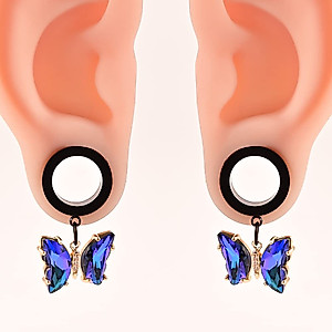 Atomhole 2 PCS Ear Gauges Elegant Butterfly Dangle Hypoallergenic Stainless Steel Ear Plugs Tunnels Gauges Stretcher Pair Selling 2g 0g for Women Piercing Body Jewelry (8mm(0G))