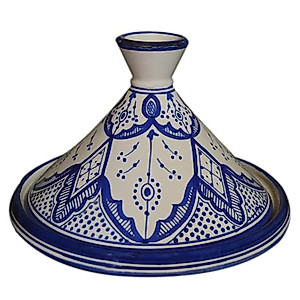 Moroccan Handmade Serving Tagine Exquisite Ceramic With Vivid colors Original 10 Inches in Diameter Fes White & Blue