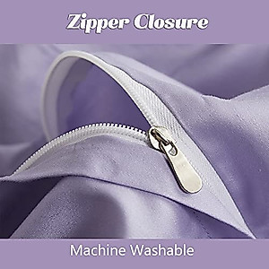 Purple Duvet Cover Set Floral Garden Style King 3 Pieces Bedding Set, Ultra Soft Green Leaves Botanical Flowers Pattern Lavender Reversible Farmhouse 1 Comforter Cover + 2 Pillowshams(No Comforter)