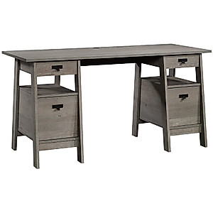 Sauder Trestle Engineered Wood Executive Desk in Mystic Oak