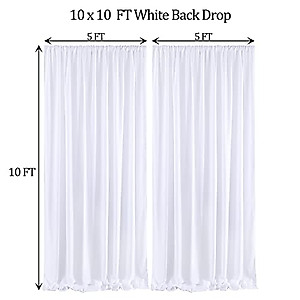 10ft x 10ft White Backdrop Curtain Panels for Parties, Wrinkle Resistant Polyester Wedding Backdrop Drapes for Party Birthday Backdrop Photography Home Decorations