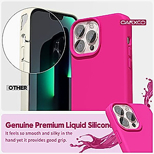 oakxco for iPhone 13 Pro Max Phone Case Liquid Silicone, Fluorescent Bright Solid Color, Cute Thin Slim Soft Rubber TPU Plain Smooth Gel Matte Protective Cover for Women Girl, Fuchsia Hot Pink