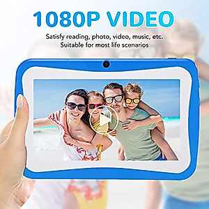 7 Inch Kids Tablet for Android 8.0, 5G WiFi and 5.0 BT, 1960 x 1080 IPS HD Tablet with Case and Stand for Kids, Quad Core CPU, 4GB 32GB, 2MP + 5MP, Education, Entertainment (Blue)