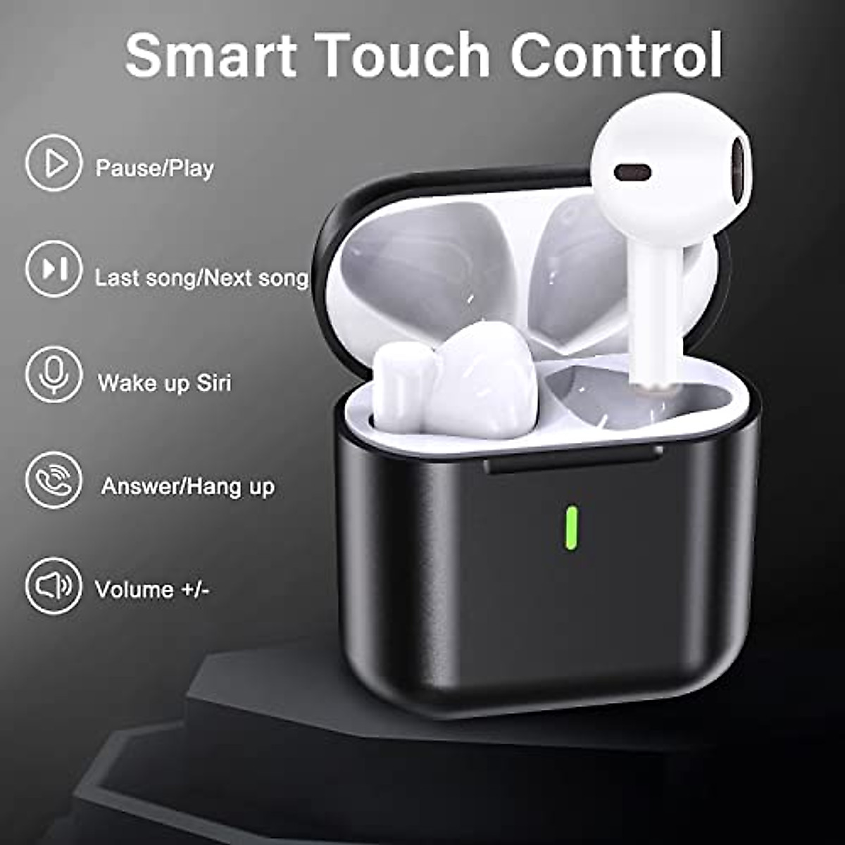Wireless Earbuds Bluetooth 5.1 Headphones 30H Playtime in-Ear Hi-Fi Stereo Sound Noise Cancellation Mic IPX7 Waterproof Headset for iPhone/Samsung/Android/PC Black
