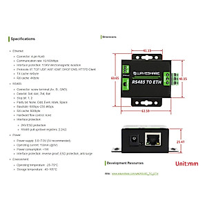 Waveshare RS485 to Ethernet Converter with High-Speed Low-Power High-Stability Up-gradable Easy to Communicate Between RS485 and RJ45 Port Ethernet
